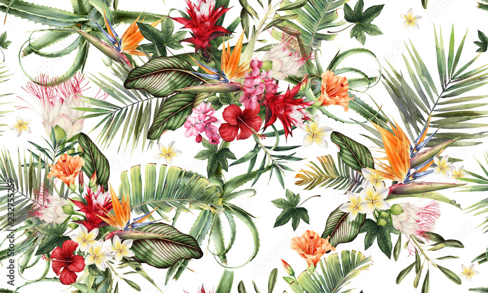 Seamless floral pattern with tropical flowers Stock Illustration ...