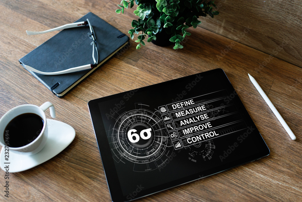 Six sigma diagram, lean manufacturing industrial concept on screen ...