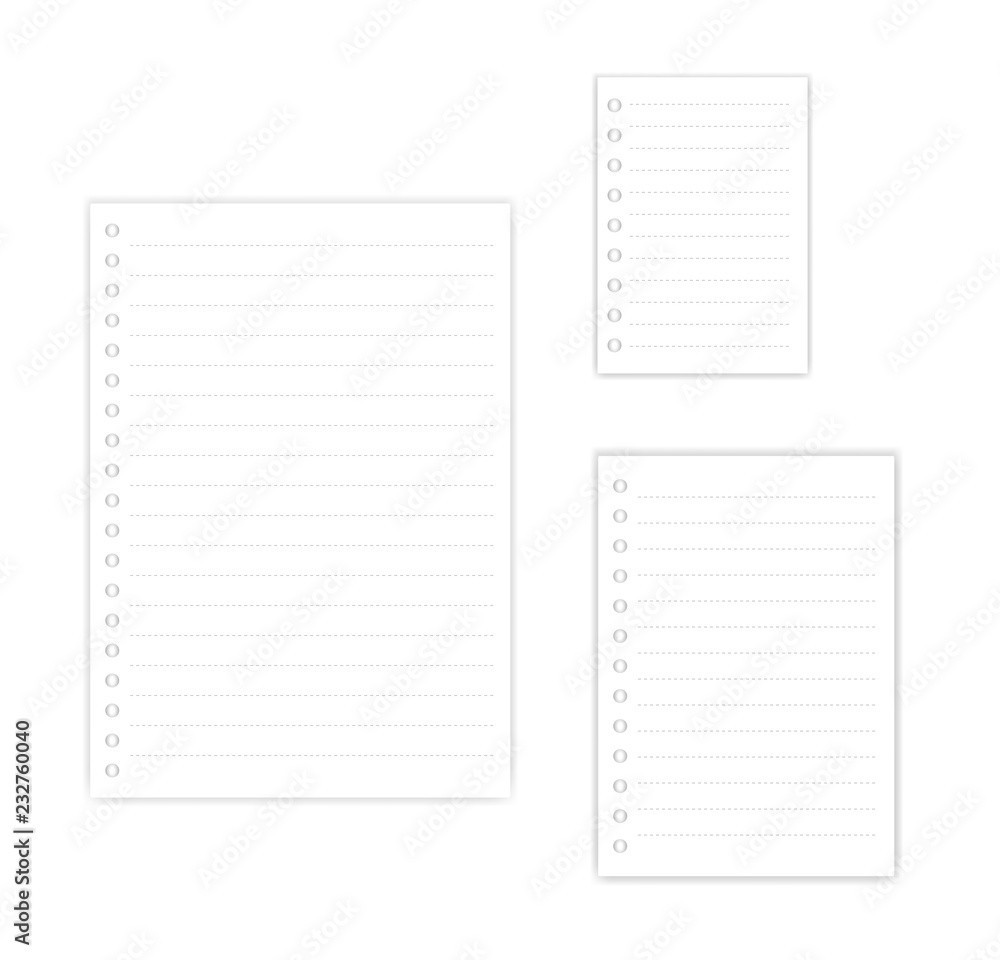 A4, A5, A6 hole punched dashed lined paper sheets for ring binder Stock ...