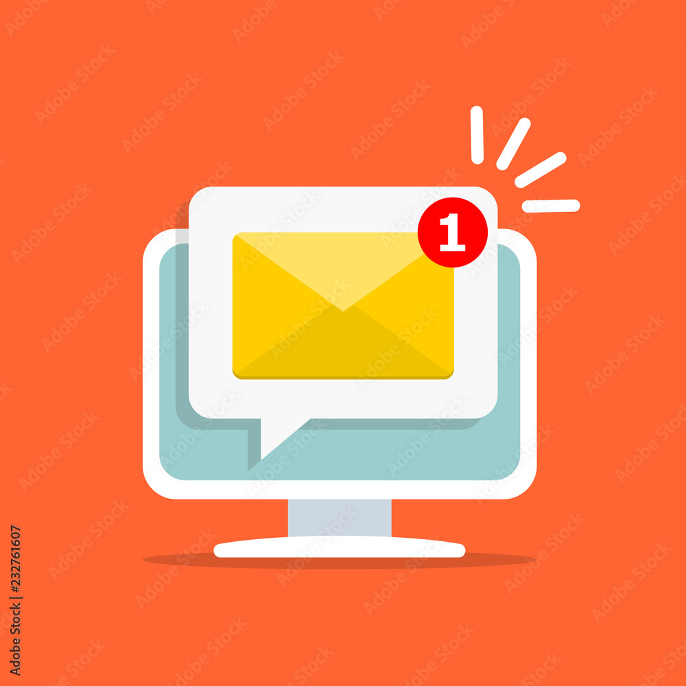 Email message on the computer screen. Receiving letter. Message on ...