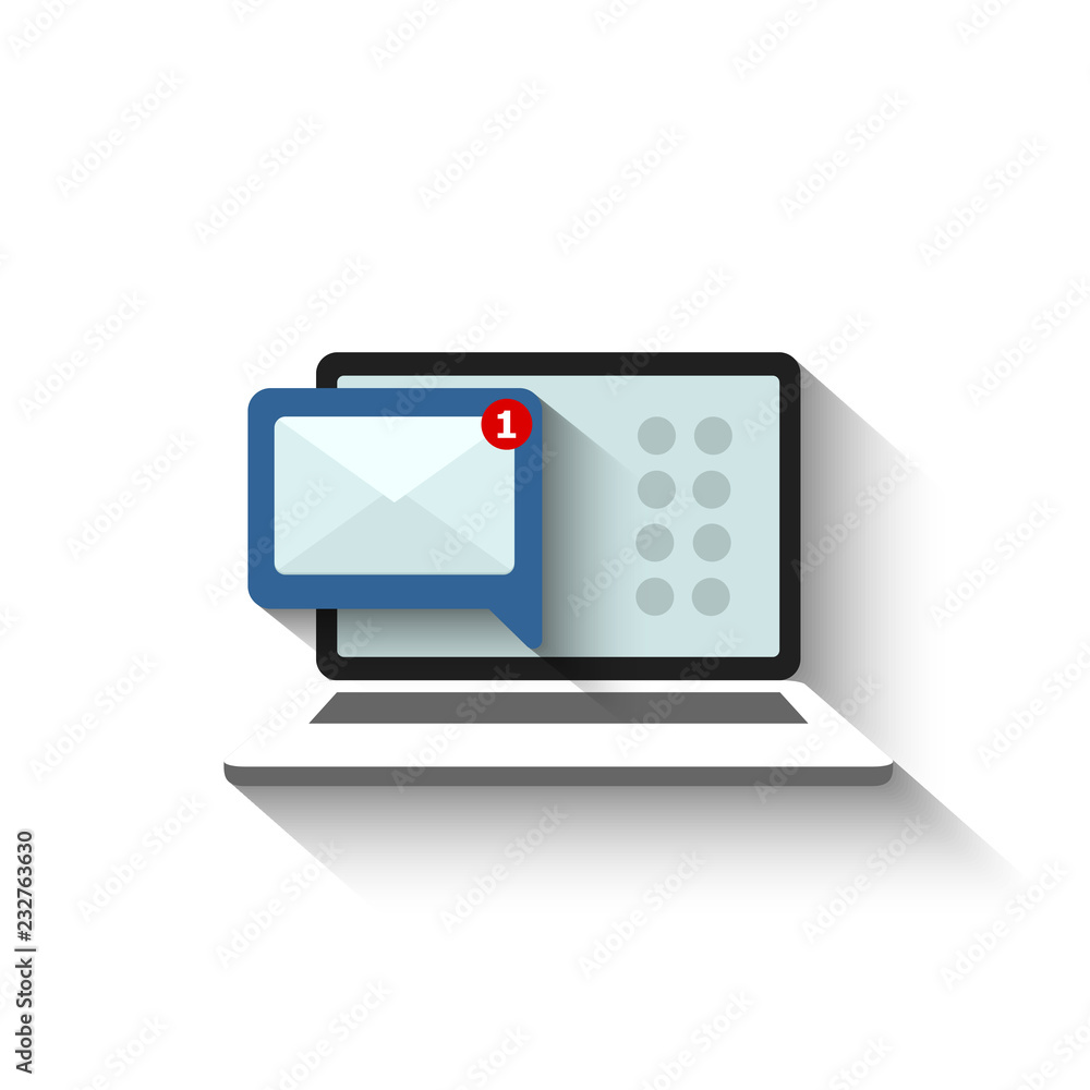 Email alert in laptop. Message on computer screen. Notification vector ...
