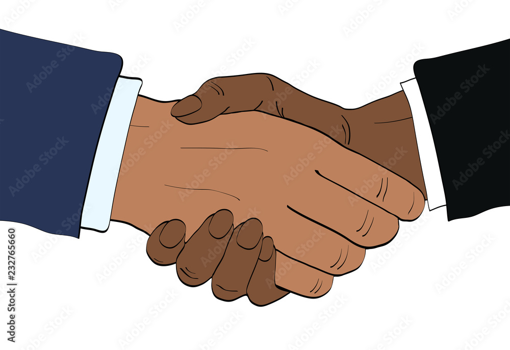 Afroamerican businessmen shake hands vector illustration in retro pop ...
