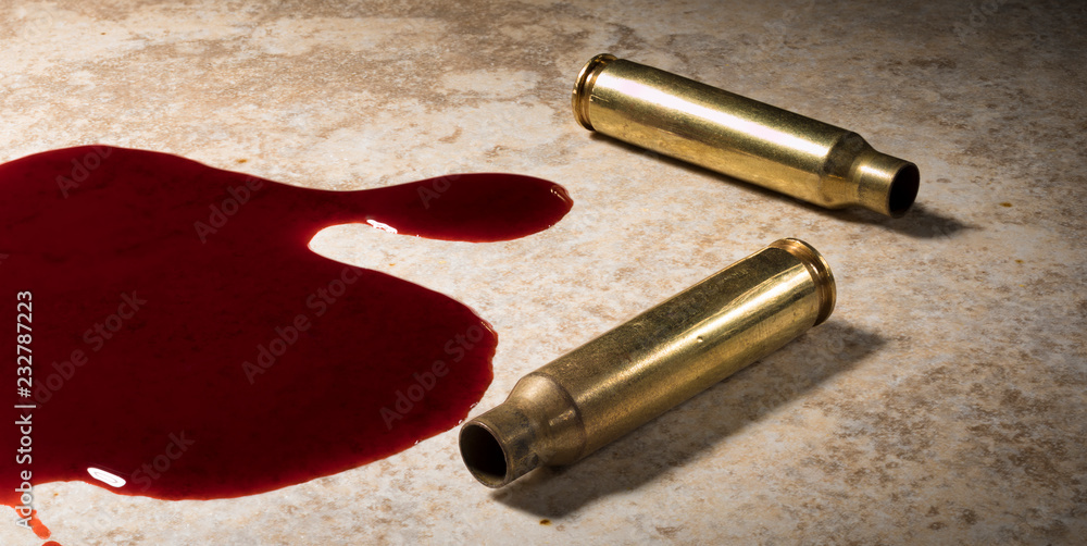 Rifle brass and blood on the floor Stock Photo | Adobe Stock