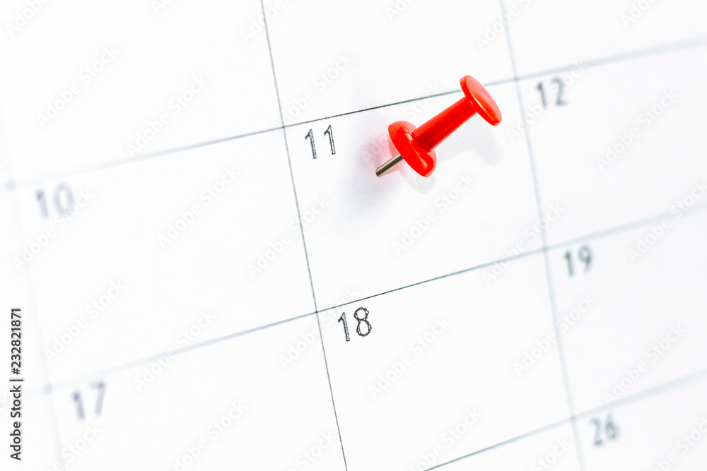 11 date pinning on calendar with Red color pin thumbtack. Save the Date ...