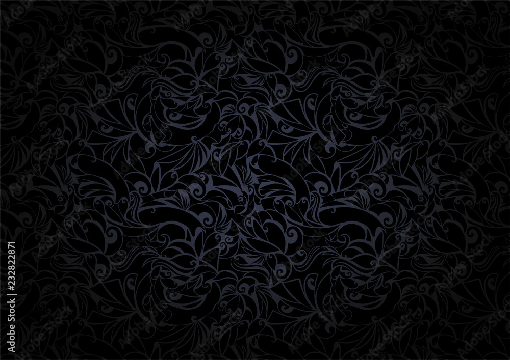 vintage black background with floral elements and darkening to the ...