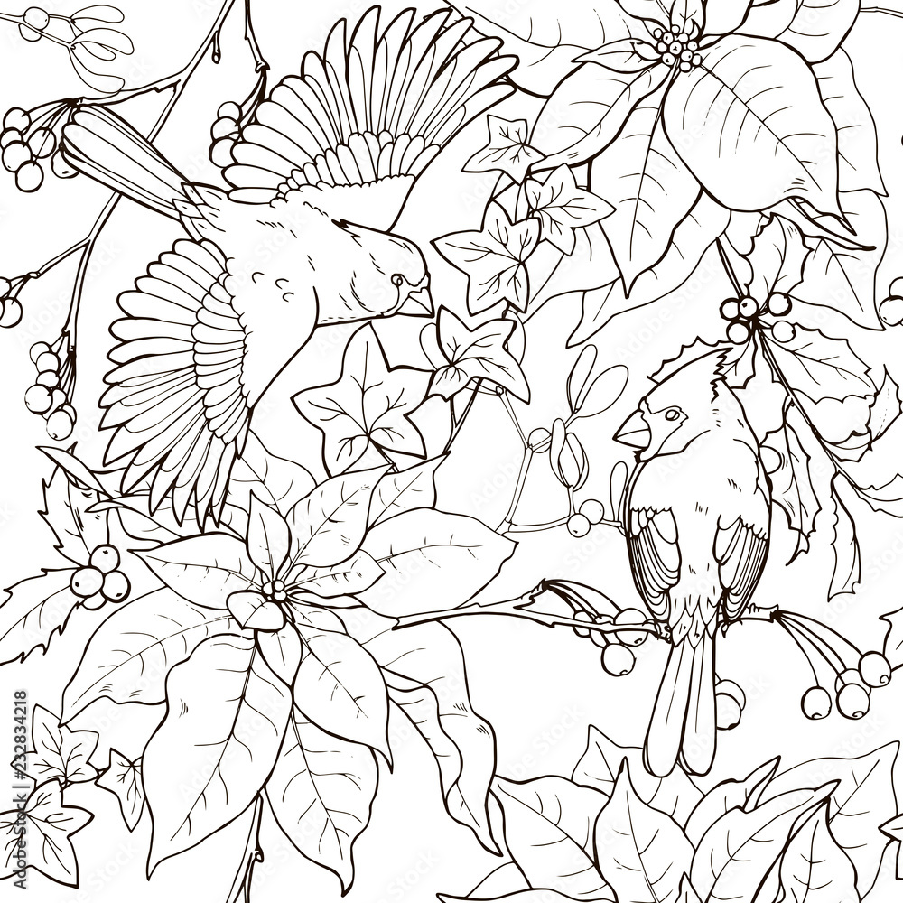 Christmas Cardinal Coloring Page