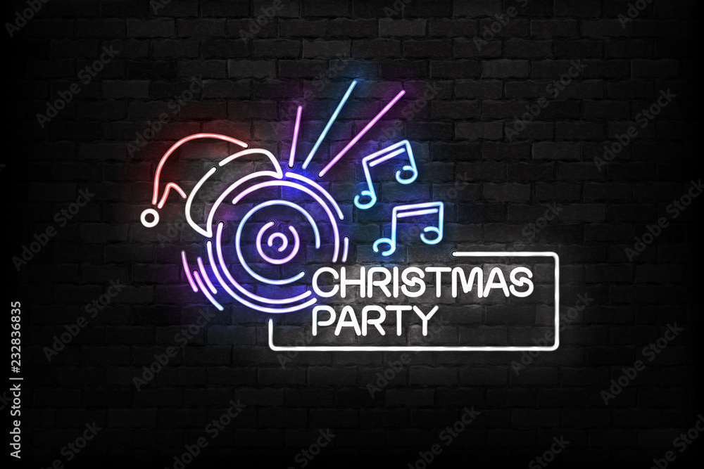 Vector realistic isolated neon sign of Christmas Party logo for ...