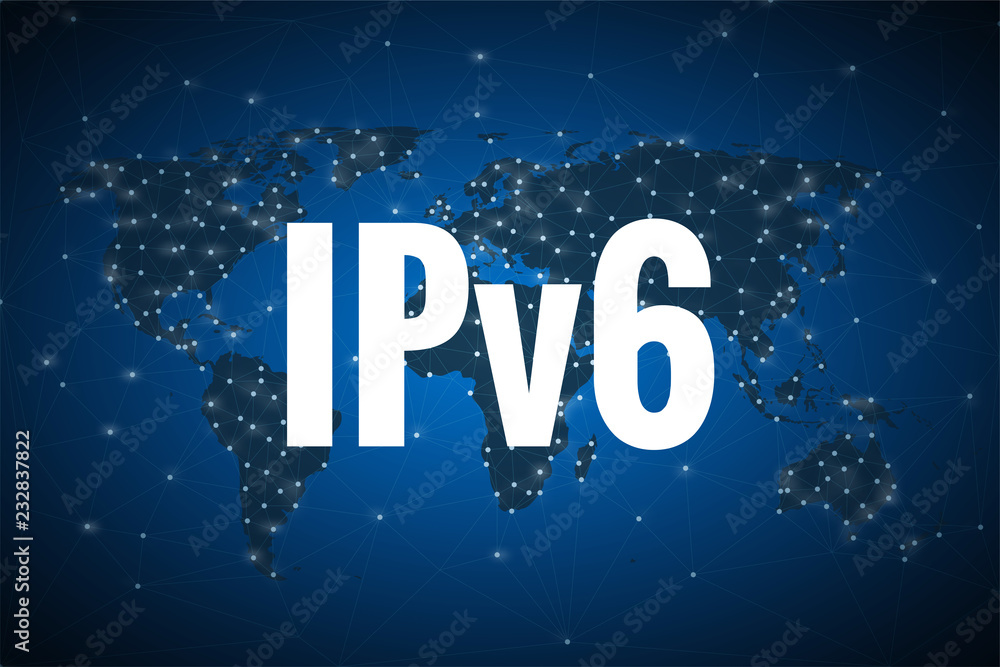 White text IPv6 on world map blue background. Stock Vector | Adobe Stock