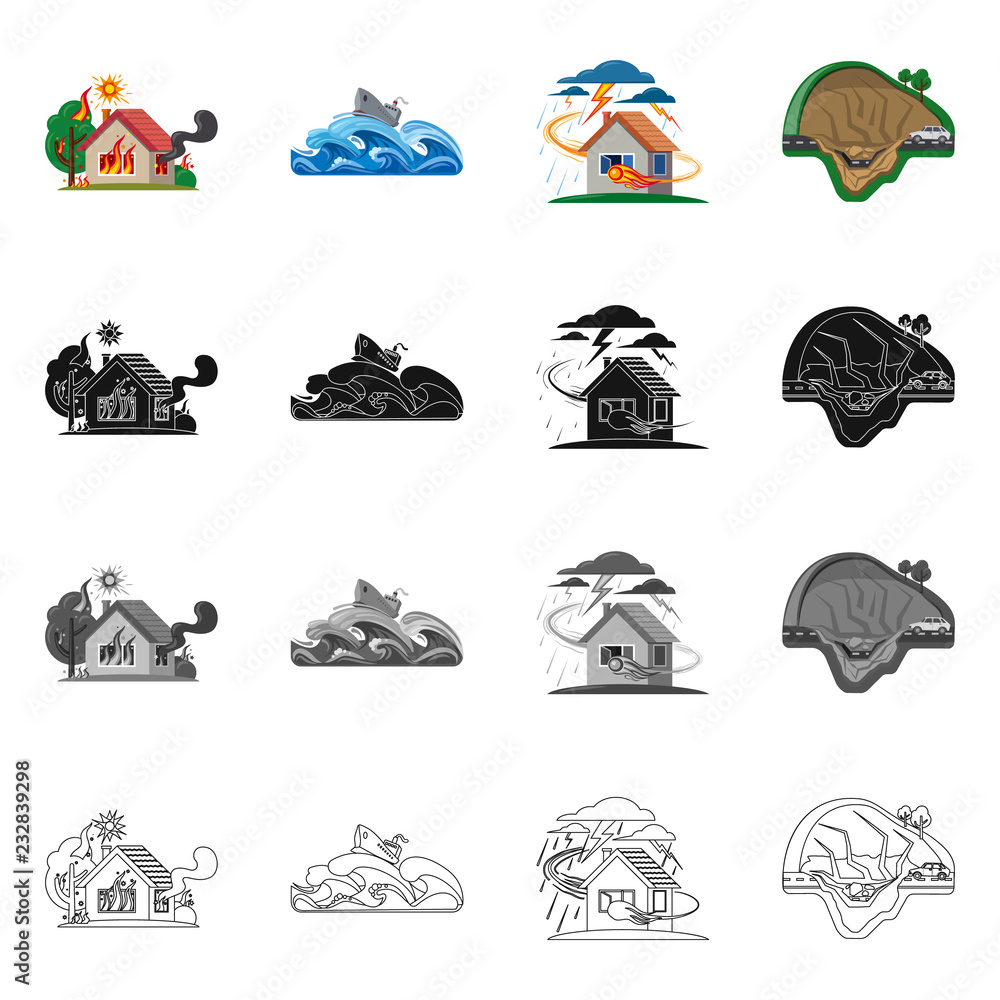 Vector design of natural and disaster symbol. Collection of natural and ...