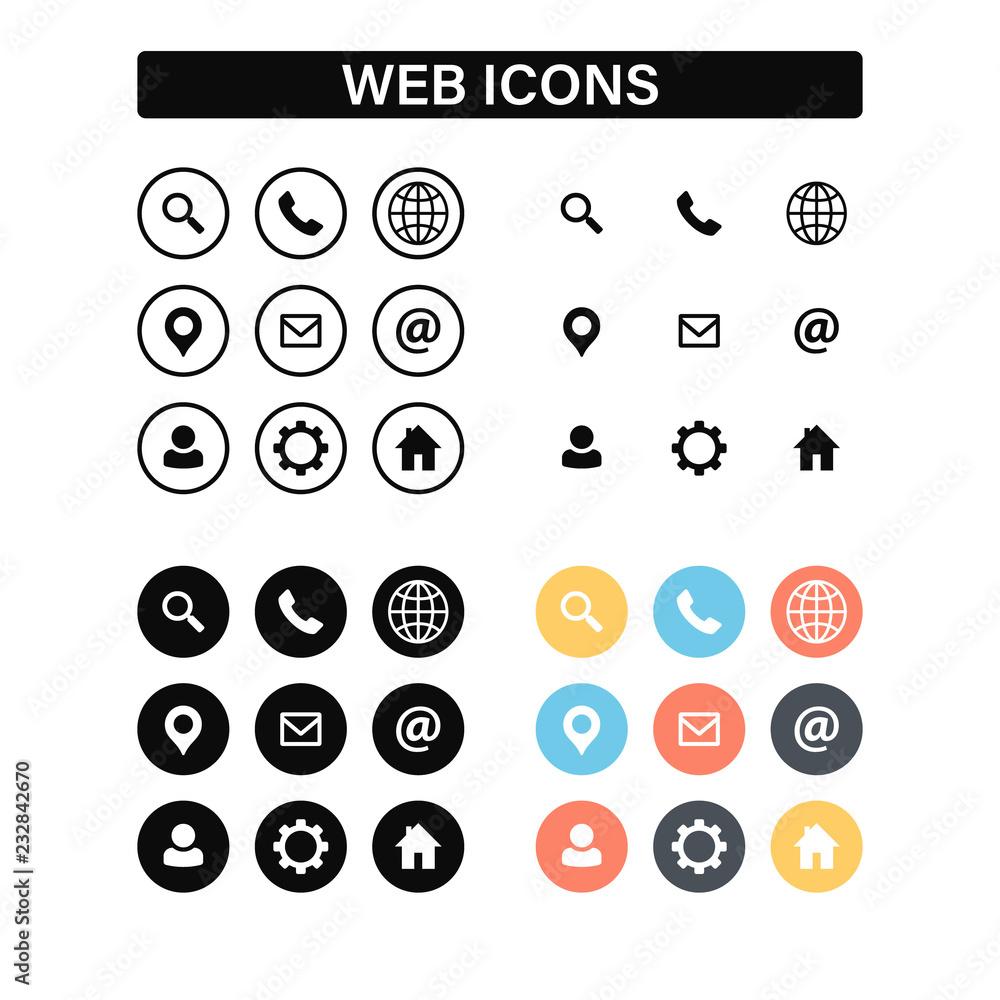 Web and Contact icons set. Vector illustration. Stock Vector | Adobe Stock