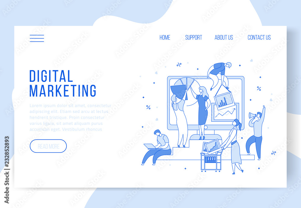Modern cartoon flat characters,landing page template web online digital ...