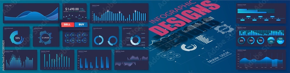 Modern modern infographic vector template with statistics graphs and ...