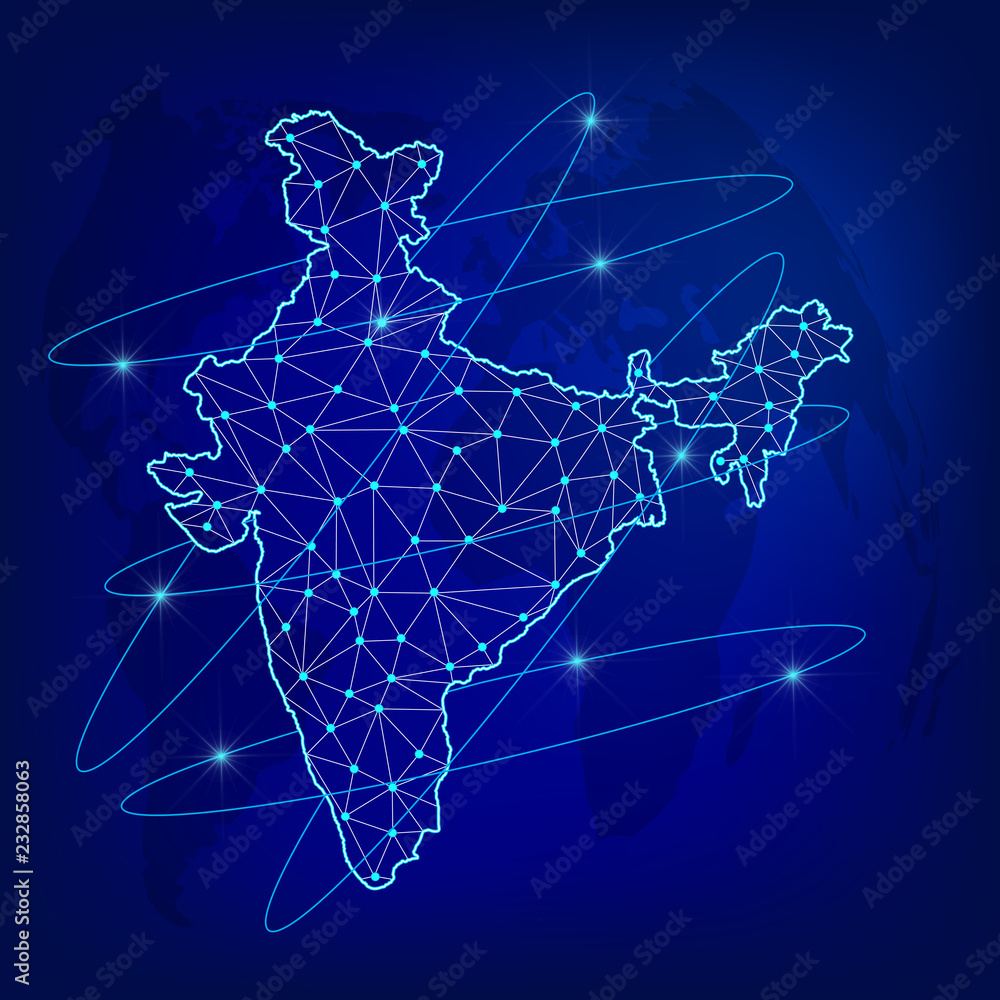 Global logistics network concept. Communications network map India on ...