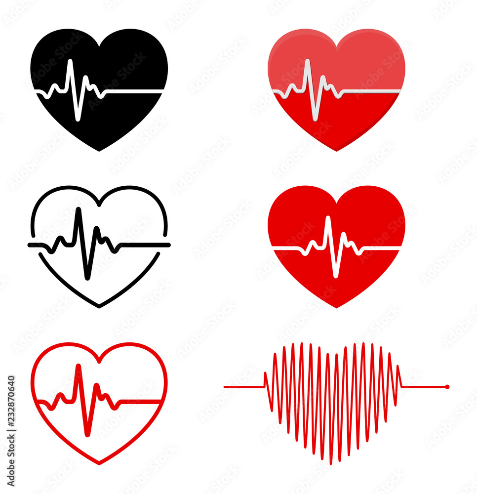 heart and ECG - EKG signal set, Heart Beat pulse line concept design ...