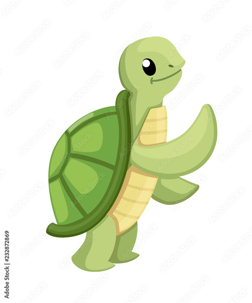 Happy cute turtle walking with smile. Cartoon character design. Flat ...