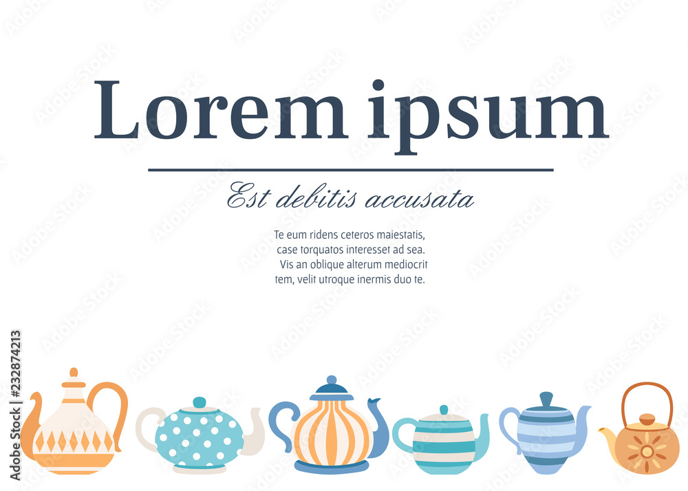 Vector set of teapots with cute patterns. Tea-set cartoon style design ...