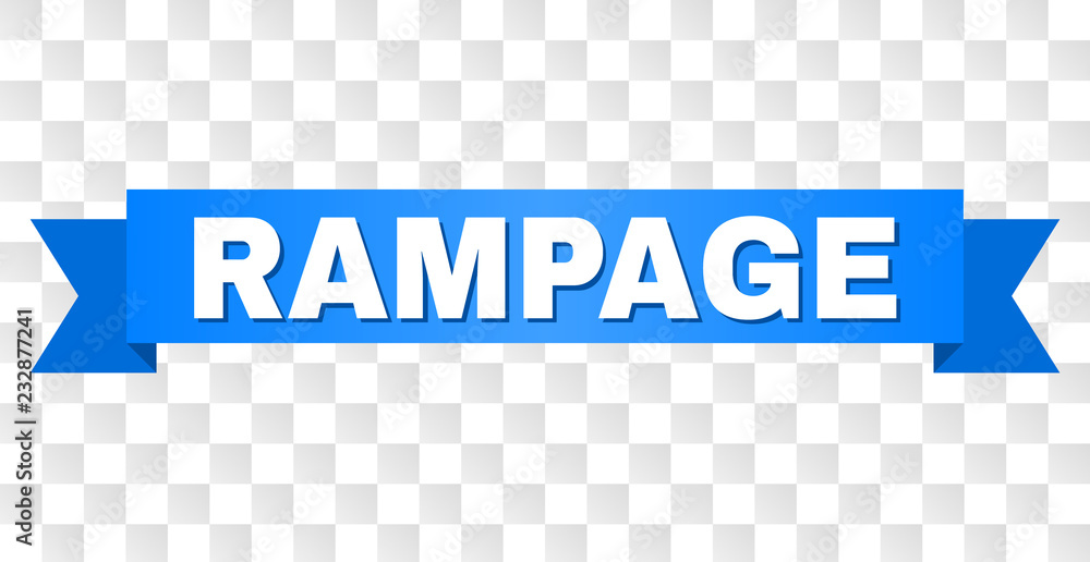 RAMPAGE text on a ribbon. Designed with white caption and blue stripe ...
