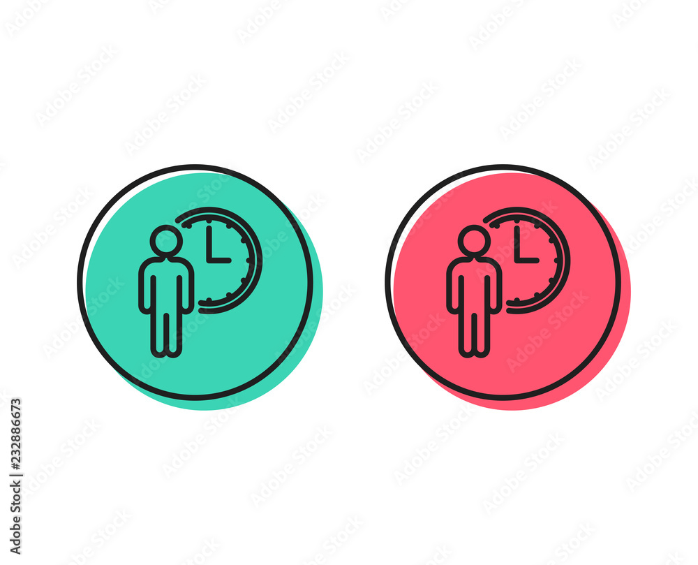 Person waiting line icon. Service time sign. Clock symbol. Positive and ...