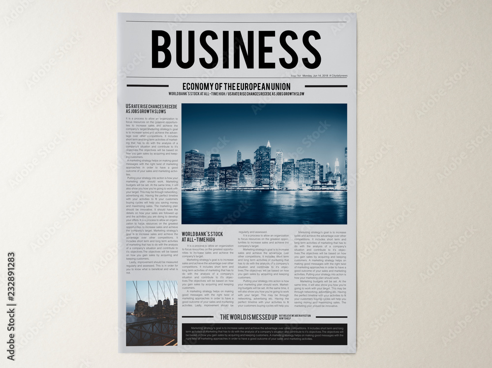 Latest business news newspaper mockup Stock Photo | Adobe Stock