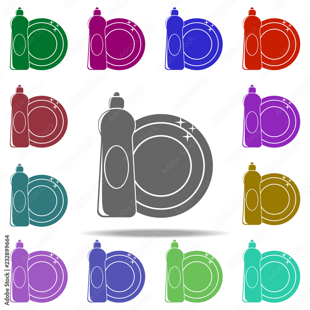 dishes and detergent icon. Elements of Cleaners in multi color style ...