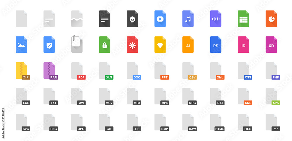 50 Document formats vector illustration icon set. Included the icons as ...