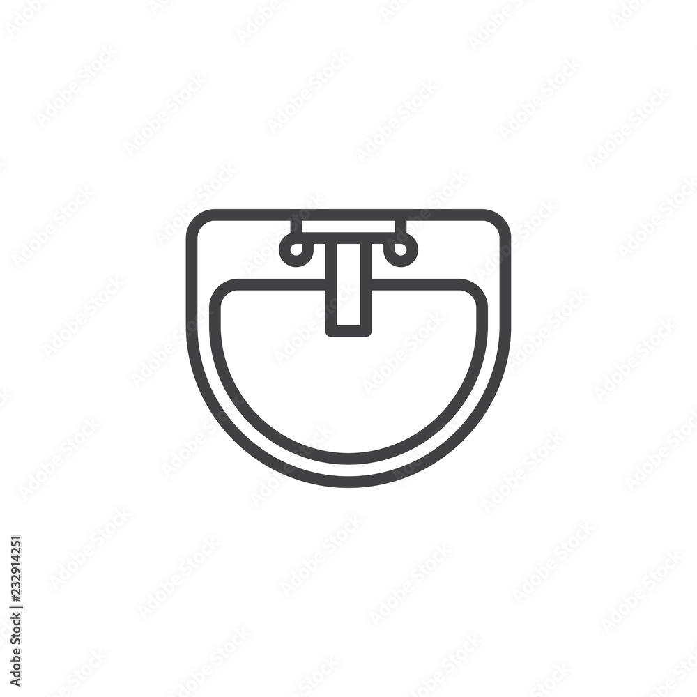 Washbasin and water tap top view outline icon. linear style sign for ...