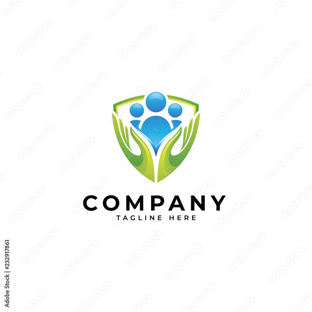 Human, people protection, care, shield and hand logo Stock Vector ...