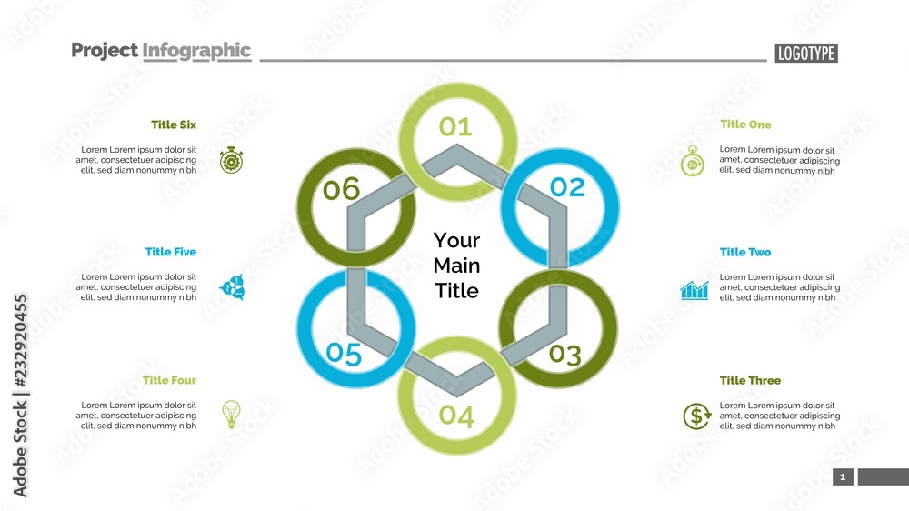 Vetor de Hexagon diagram. Process chart, cycle graph, layout. Creative ...