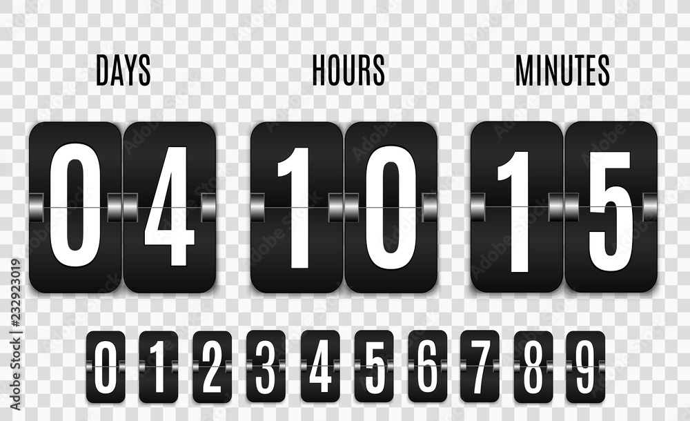 Mechanical scoreboard. Set of numbers isolated on transparent ...