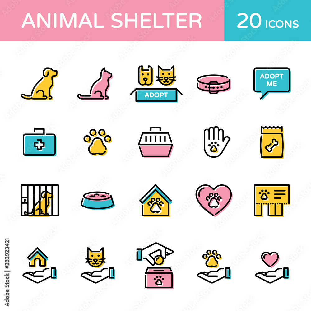Vector Animal Shelter Icon Logo Set Stock Vector | Adobe Stock