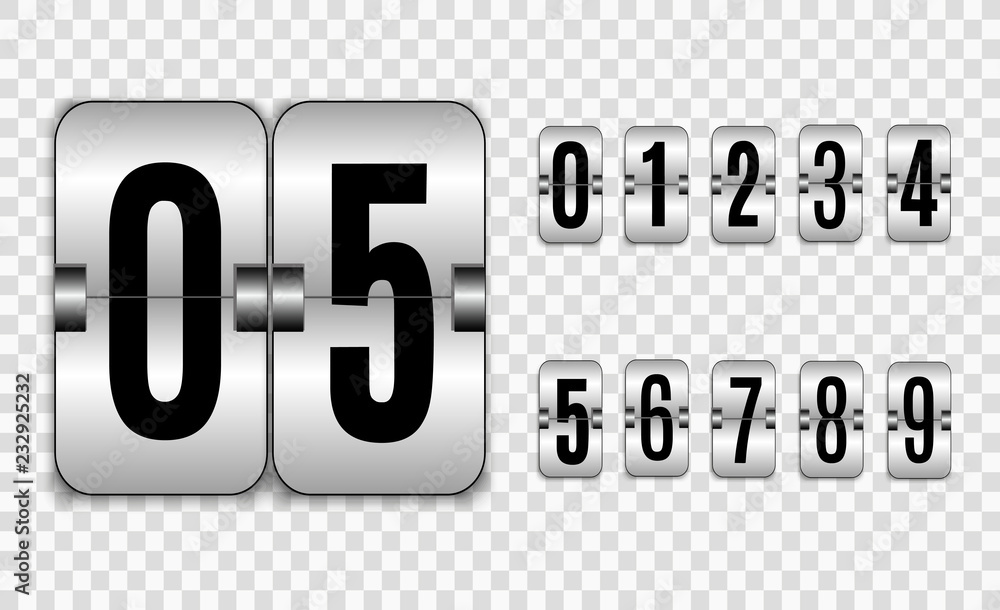 Mechanical scoreboard. Set of numbers isolated on transparent ...