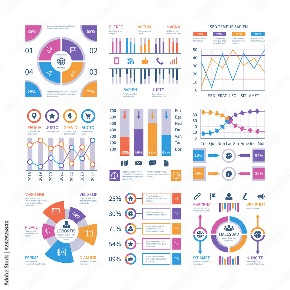 Infographics elements. Flow infograph, process chart timeline, step ...