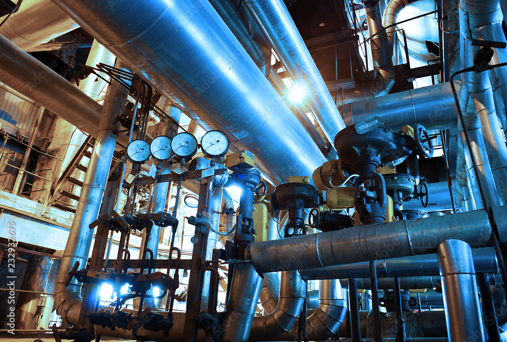 Industrial zone, Steel pipelines, valves and pumps Stock Photo | Adobe ...