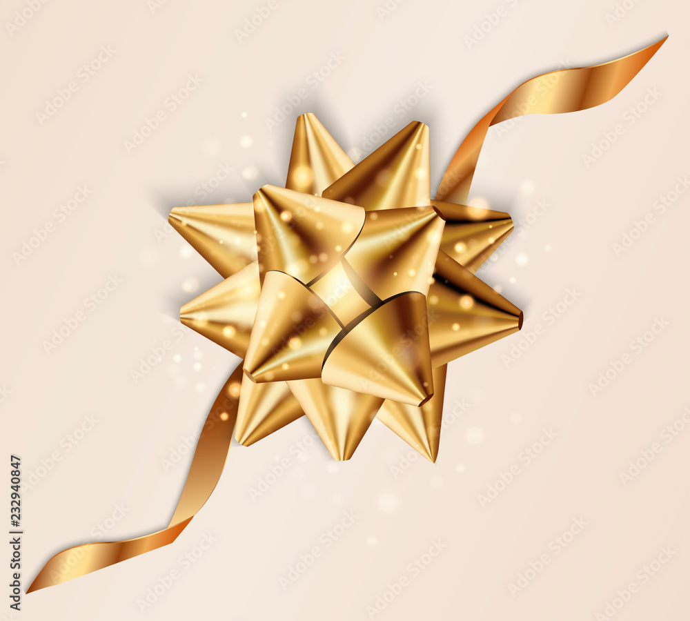 Realistic beautiful gold bow isolated on transparent background. Gold ...