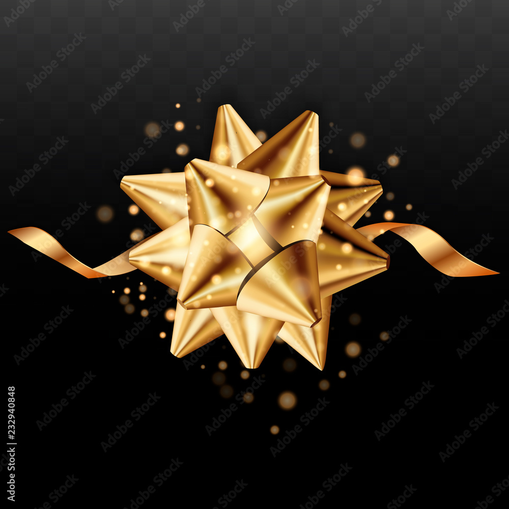 Realistic beautiful gold bow isolated on transparent background. Gold ...