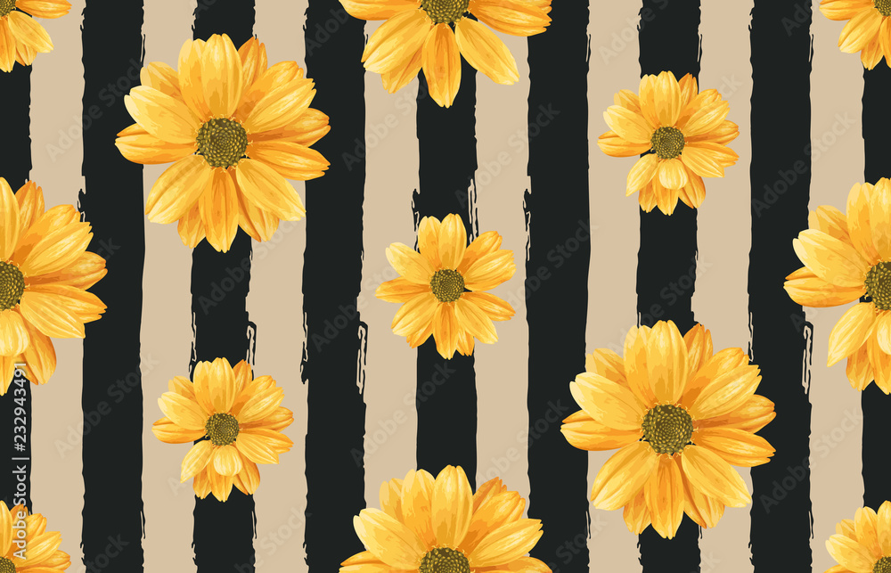 Printable seamless vintage repeat pattern background with yellow ...