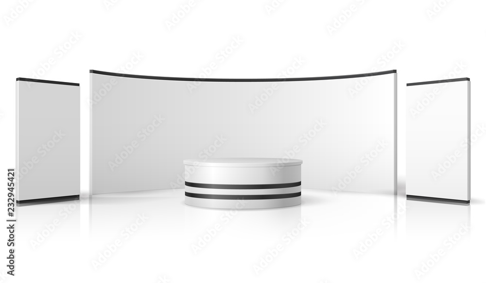 Blank trade show booth. White empty exhibition stand, retail ...