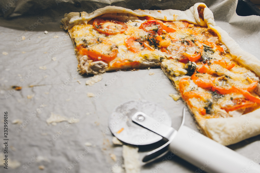 Homemade pizza. Products from puff pastry. Cooking yourself. Healthy ...