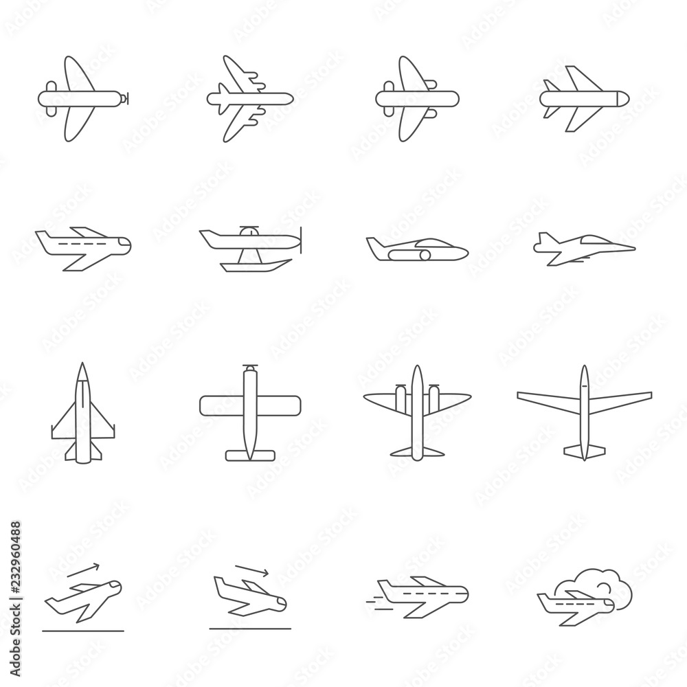 Vecteur Stock Airplane outline icons. Airline passenger aircraft ...