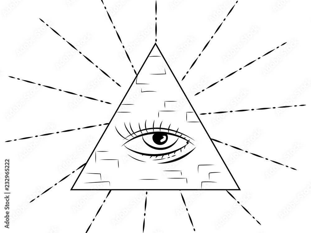 All-seeing eye in the pyramid. Outline drawing. Masonic symbol. Stock ...