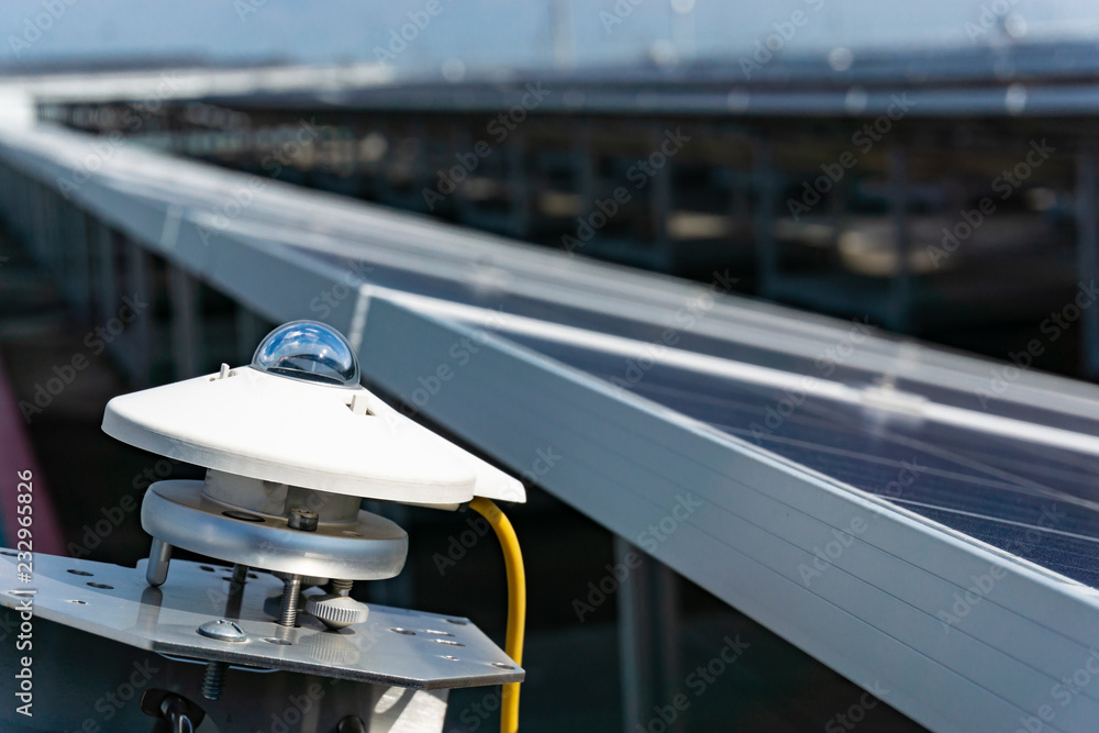 Pyranometer for measuring irradiance in solar farm with blue sky,Solar ...