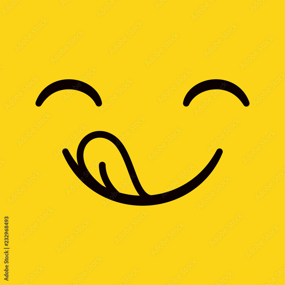 Yummy emoticon with happy smile and tongue enjoying great taste ...