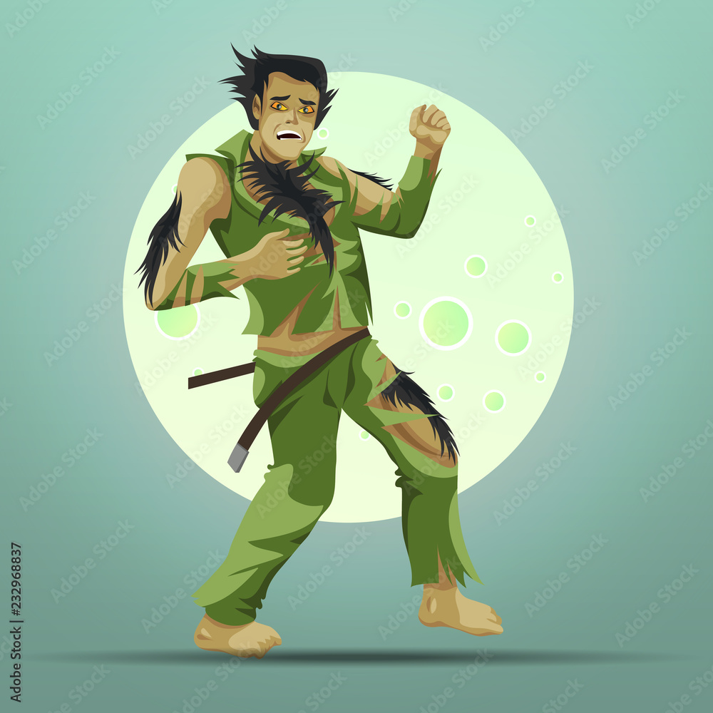 Crazy man turning into werewolf under full moon poster Stock Vector ...