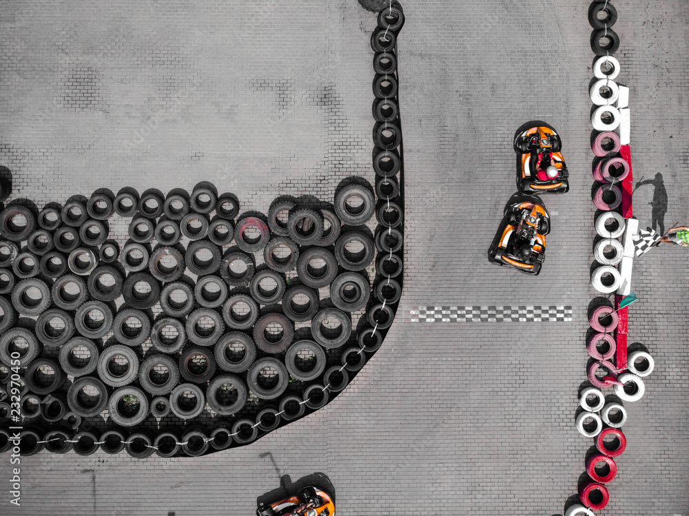 Top view Go-Kart racing car on the track, championship, active sports ...