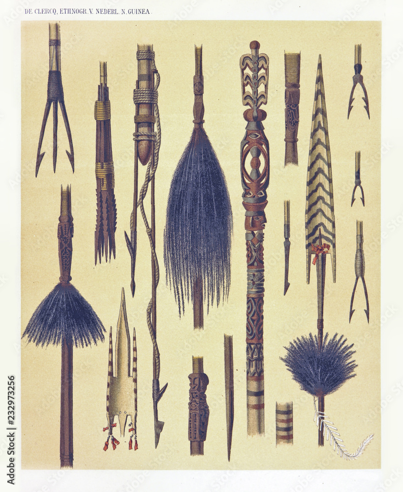 Ancient detailed ethnic collection of african harpoons and spears for ...