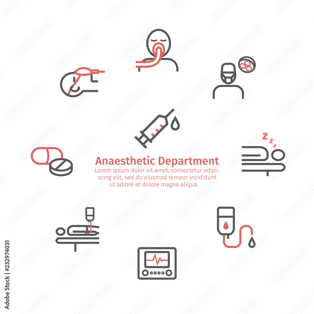 Anesthesia round banner. Line icons.. Anaesthetic Department. Health ...