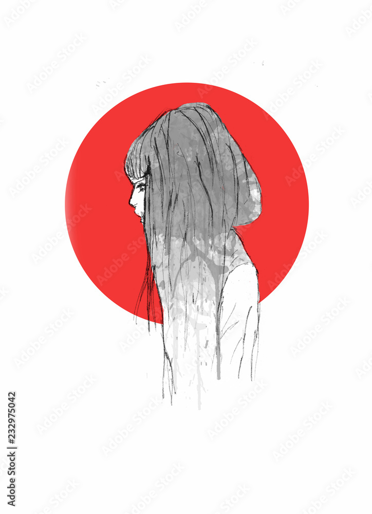 Pencil Sketch Of An Anime Girl On A White Paper Stock Illustration ...