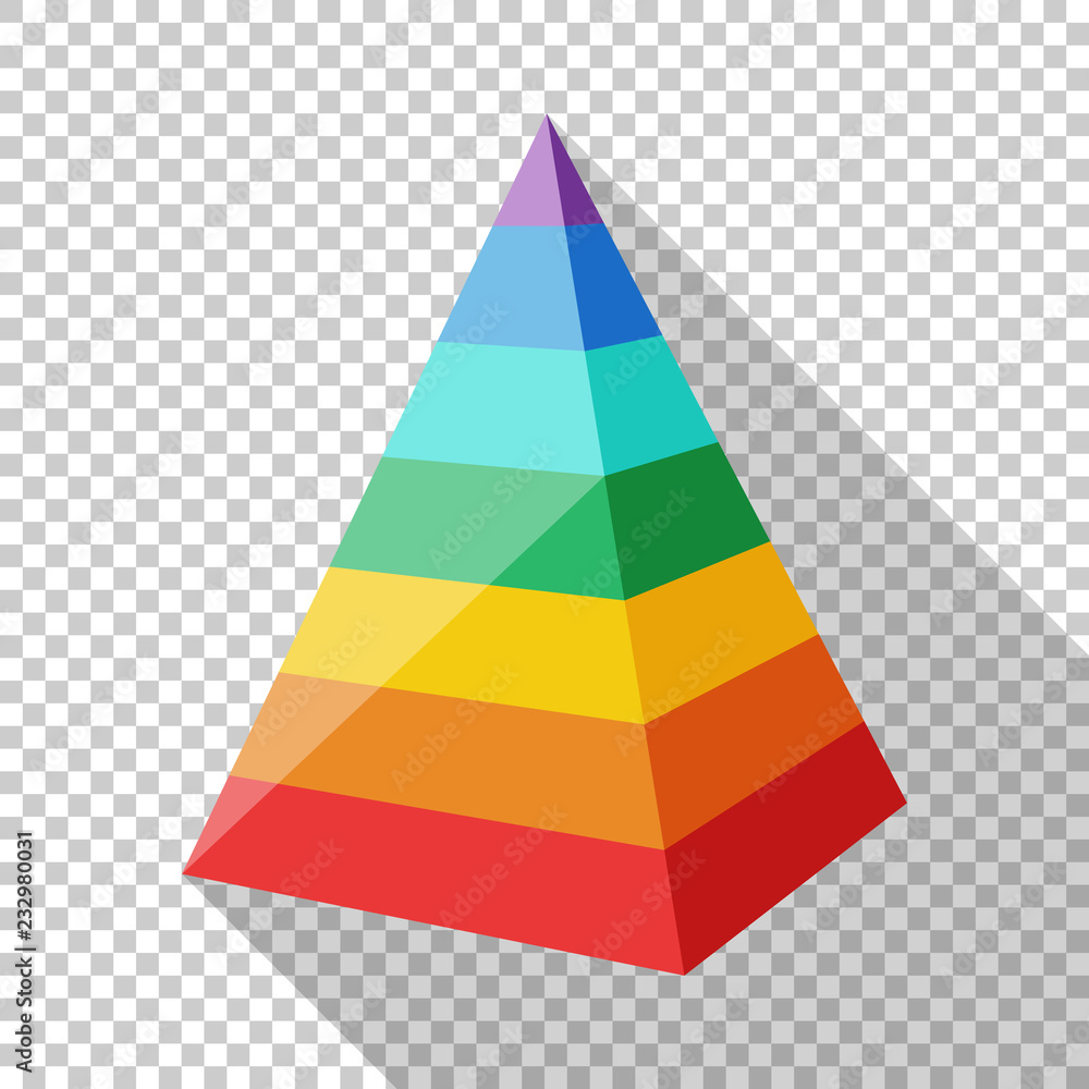 Color layered pyramid in flat style with long shadow on transparent ...