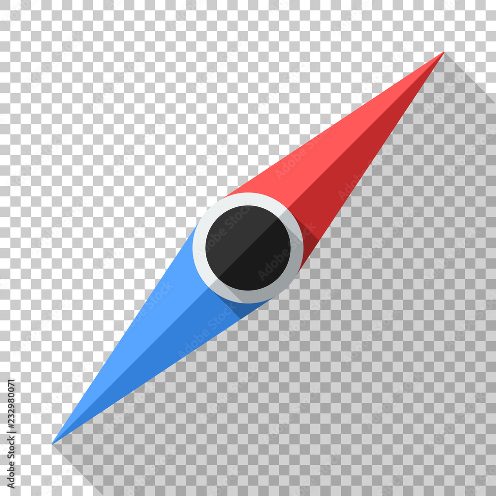 Compass needle icon in flat style with long shadow on transparent ...