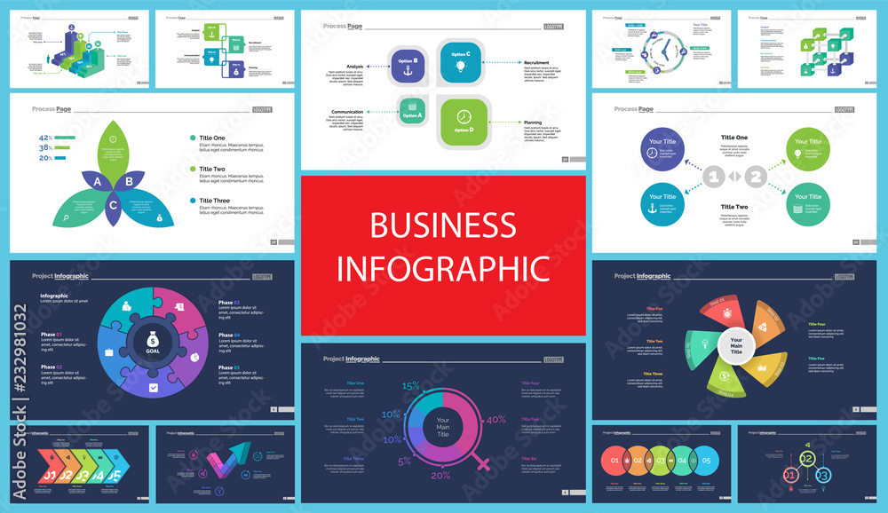 Creative infographic diagrams with geometric elements for project ...